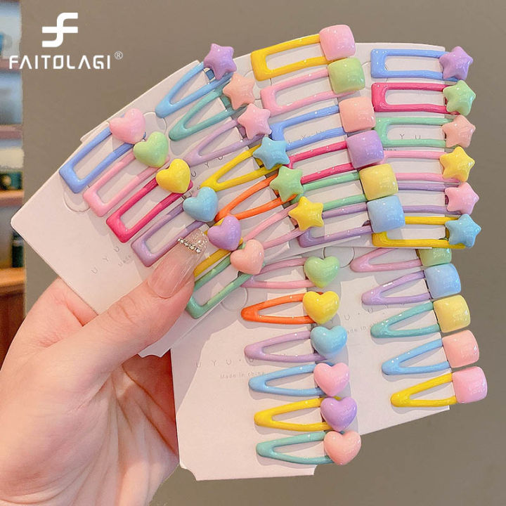 6Pcs/set Candy Color Baby Girl Hair Clips Colorful Star Square Hair ...