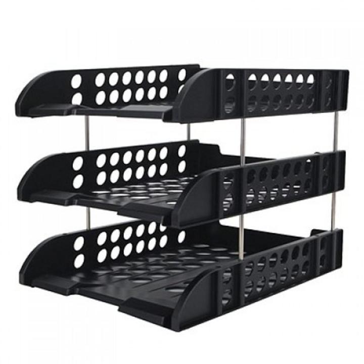 File Tray/Deli 9217 Three Layer Plastic File Tray - Black | Daraz.com.bd