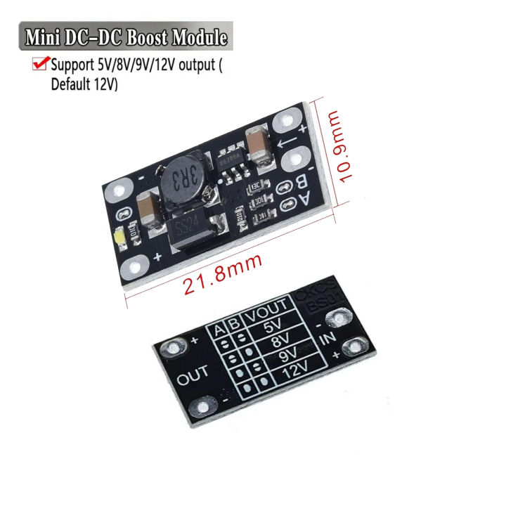 Mini DC-DC Boost Step Up 3V 3.2V 3.3V 3.7V 5V 9V to 12V Voltage ...