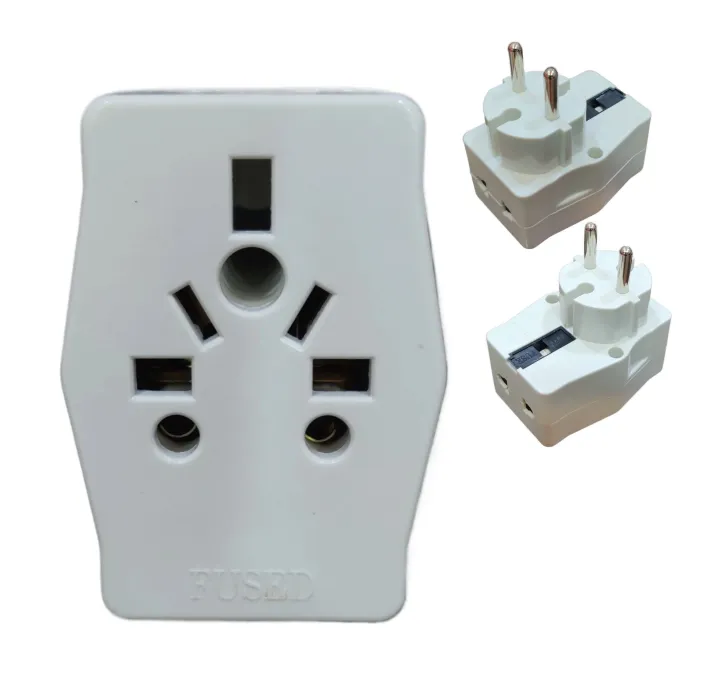 POKA Fused Universal Adapter 2 Pin to 3 Way Travel Power Plug Converter ...
