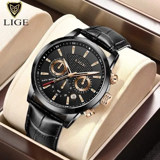 Lige 9866 Men Leather Watch 30M Waterproof - Watch For Men - Watch ...
