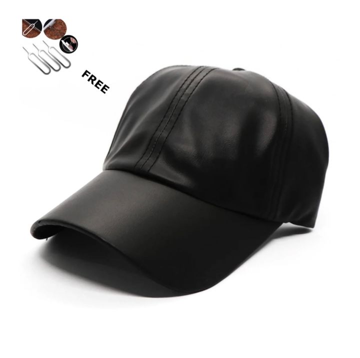 Plain Black Artificial Leather Curved Cap | Daraz.com.bd