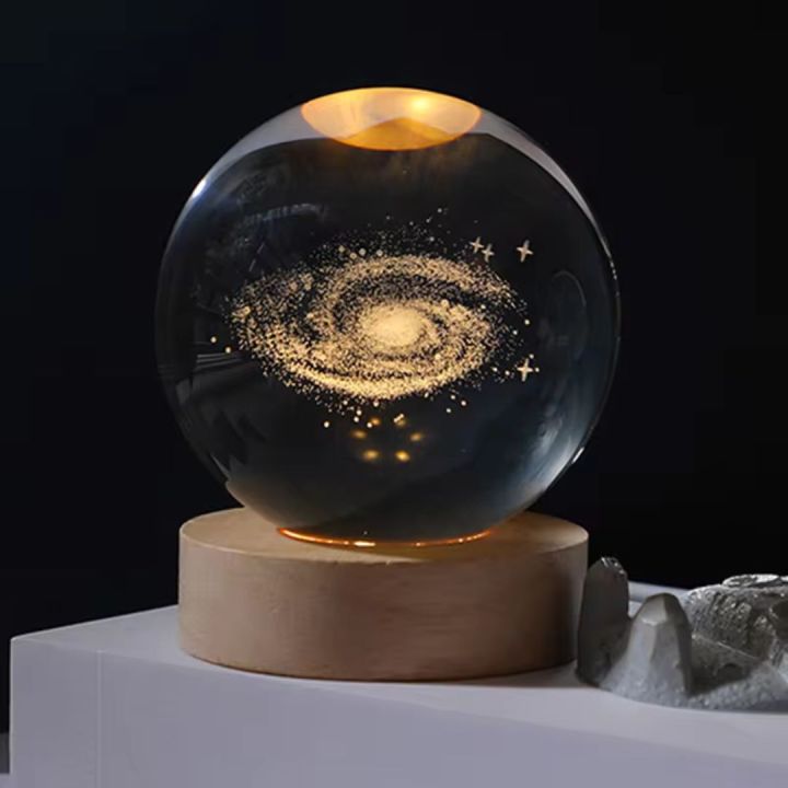 Crystal Ball Night Lamp 3D Galactic Solar System with wooden base ...