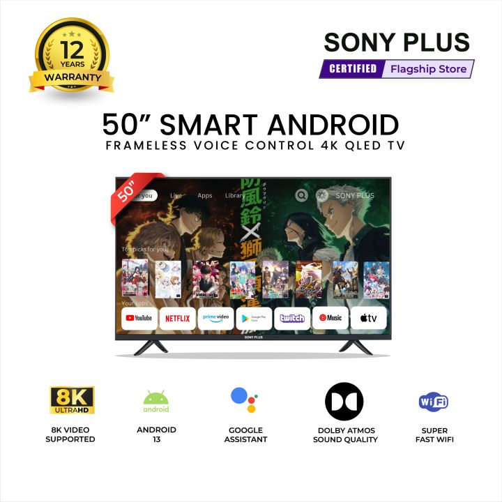 Sony Plus 50 inch Frameless Voice Control Smart QLED TV Wi-Fi UHD 8K ...
