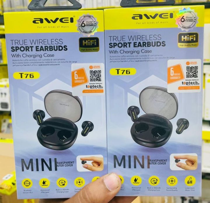 Awei T76 TWS Earbuds Wireless Bluetooth earphones With Mic 300mAh Long ...