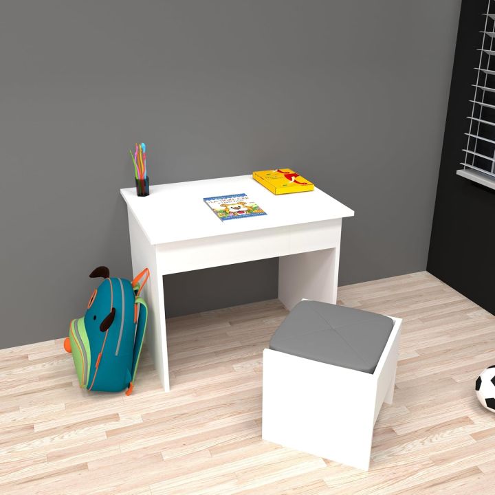 Kids Study Table with Cushioned Seat, Safety Jack & Storage Compartment ...