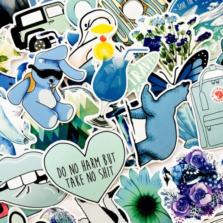 50pcs Vsco Stickers Cool Blue Girl Stickers For Case Cars Laptop Funny ...