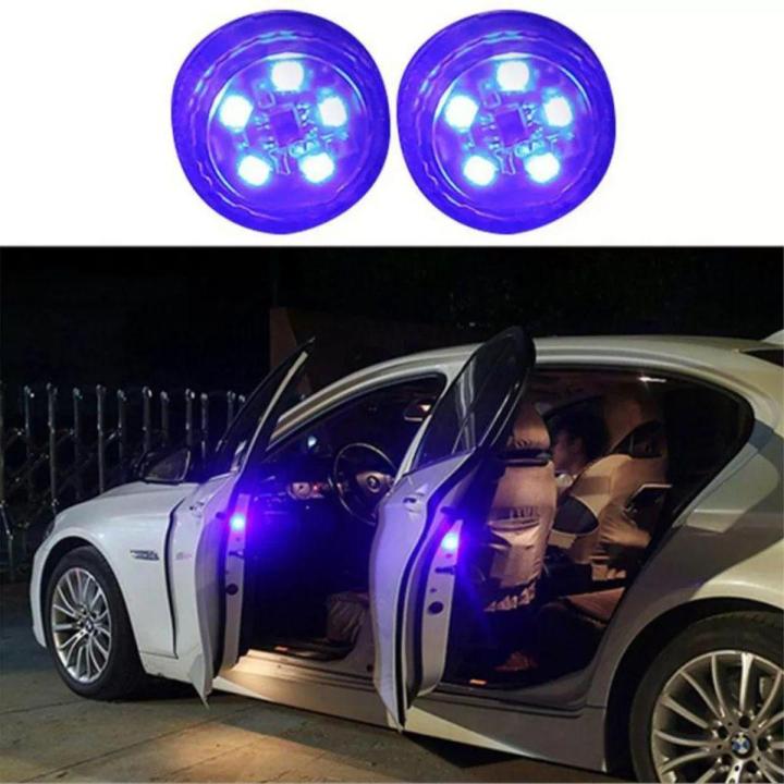 2pcs Wireless Car Door LED Warning Light Blue Strobe Flashing LED Door ...