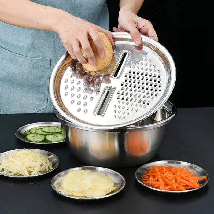 Multifunctional Stainless Steel 3 in 1 Kneader, Grater & Colander ...