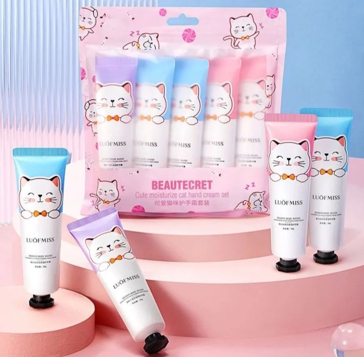 Luofmiss Beautecret Cute Cat Hand Cream Set -5pcs | Daraz.com.bd