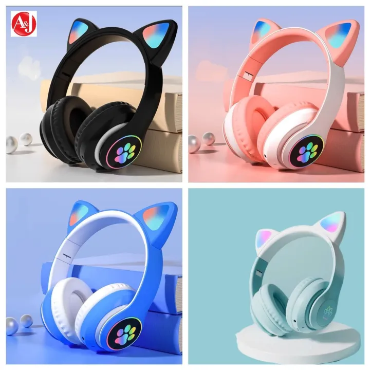 Headphones RGB Cute Cat Wireless Kids Headphones with Mic, Stereo PC ...