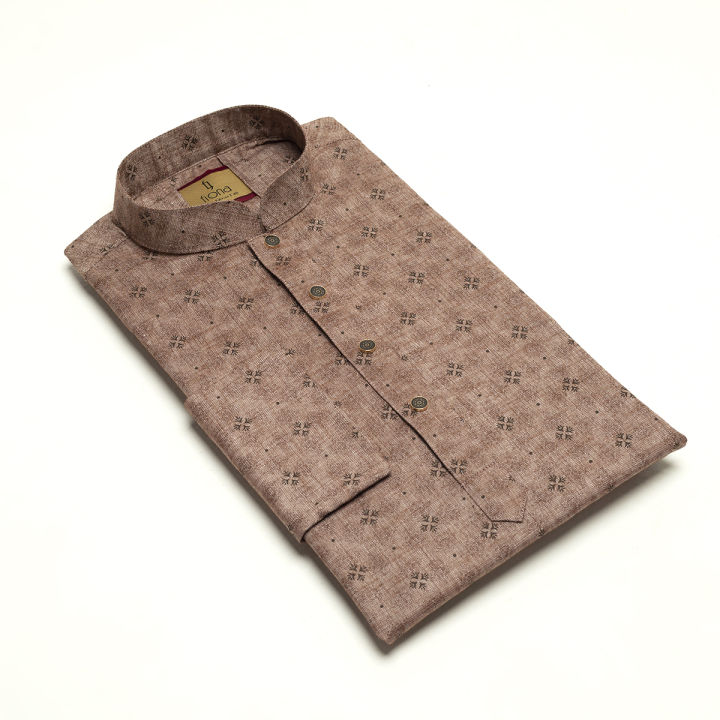 Fiona Exclusive Cotton Light Coffee Color Printed Semi Long Panjabi For ...