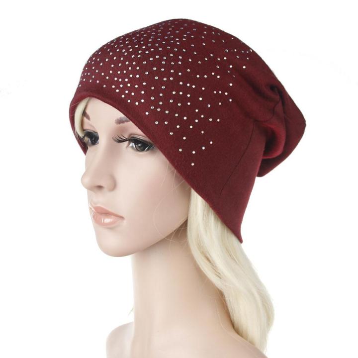 Women Outdoor Warm Cotton Hedging Cap Fall Elastic Knitted Beanie Hat ...