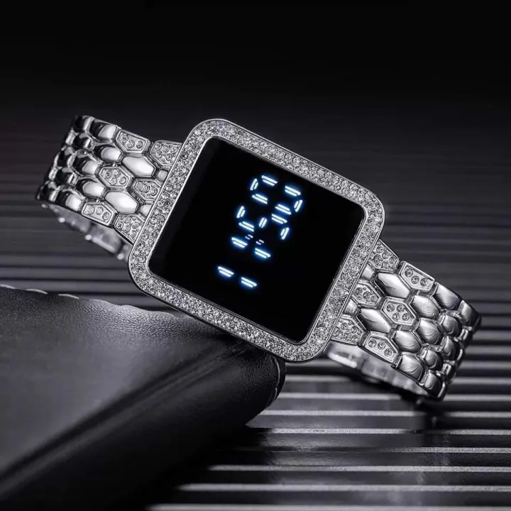 Women Wrist Clock Luxurious Style Square LED Dial Touch Screen ...