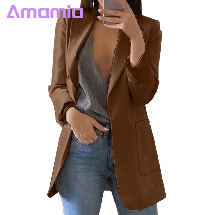 Lapel Long Sleeve Suit Coat Stylish Womens Slim Fit Suit Jacket With