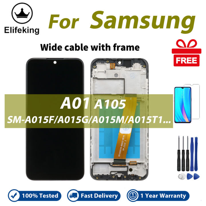 LCD With Frame For Samsung Galaxy A01 A015 A015F Black Wide Flex Display Touch Screen Digitizer ...