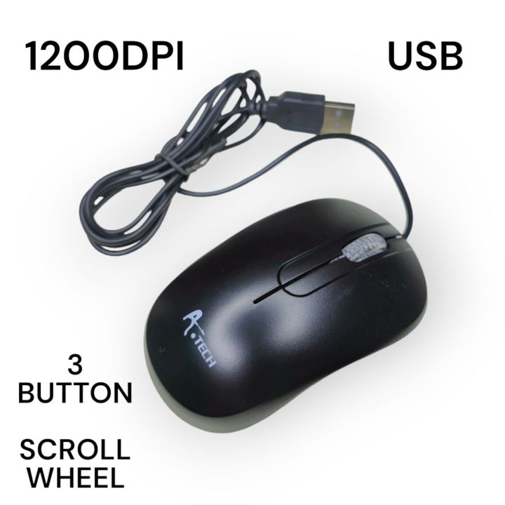 A.Tech Optical Mouse Basic USB 2.0 3D LED Wheel Wired Mouse for PC ...