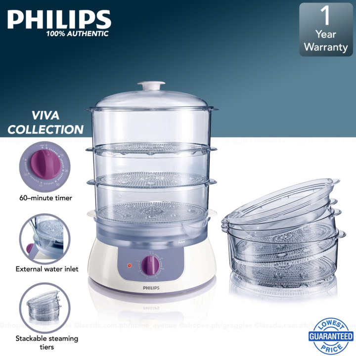 Philips Food Steamer HD 9120 | White | 3 Racks |Egg Rack | | Daraz.com.bd