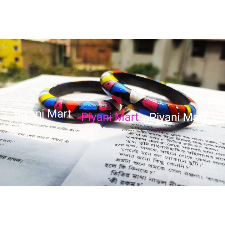 Handmade wood hand printing Churi Bangle for women | Daraz.com.bd