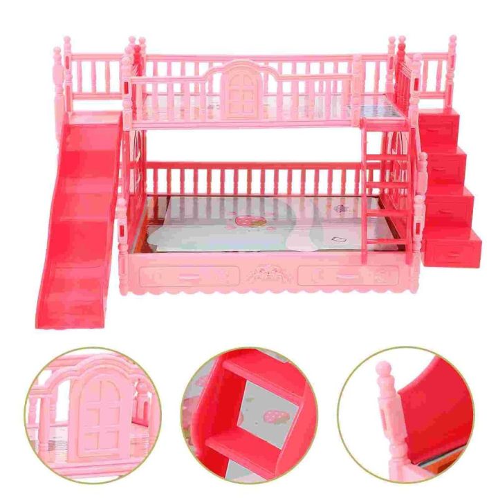 【Wireless】 Kids Toys Pretend Play Dollhouse Bunk Bed Small Doll Bed ...