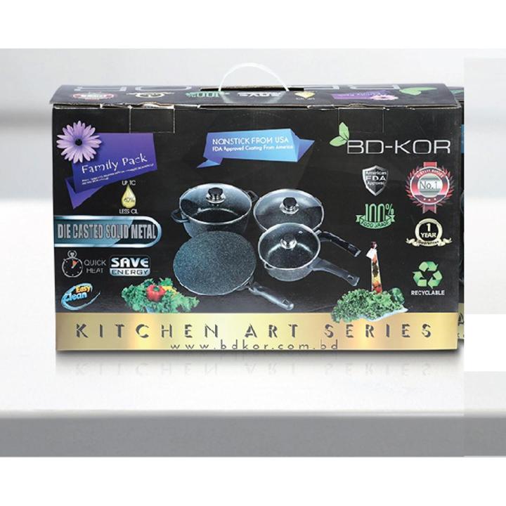 BD-KOR Non-Stick FRY PAN FAMILY PACK 7 Pcs Premium Marble Coating ...