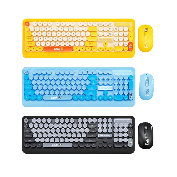 2.4GHz Wireless Keyboard Mouse Set Cute Retro Round Keycap Punk ...