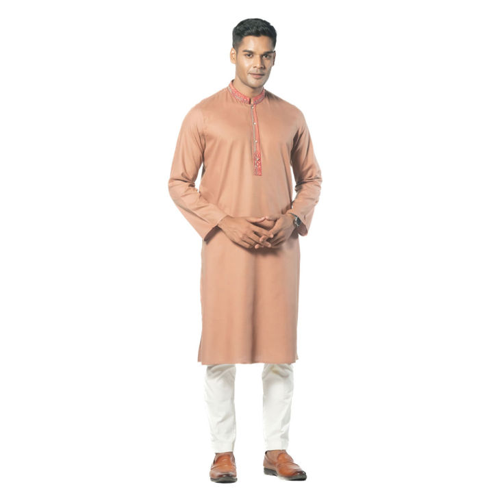 Kay Kraft Brick Red Blended Cotton Embroidered Panjabi For Men | Daraz ...