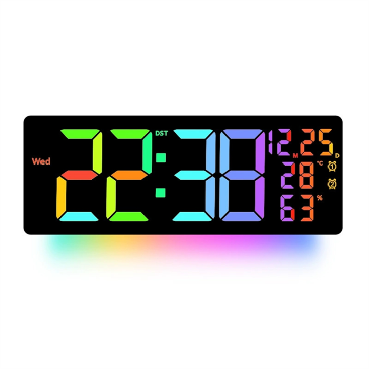 RGB Mood Light Large Digital Wall Clock, Displays Temperature and ...
