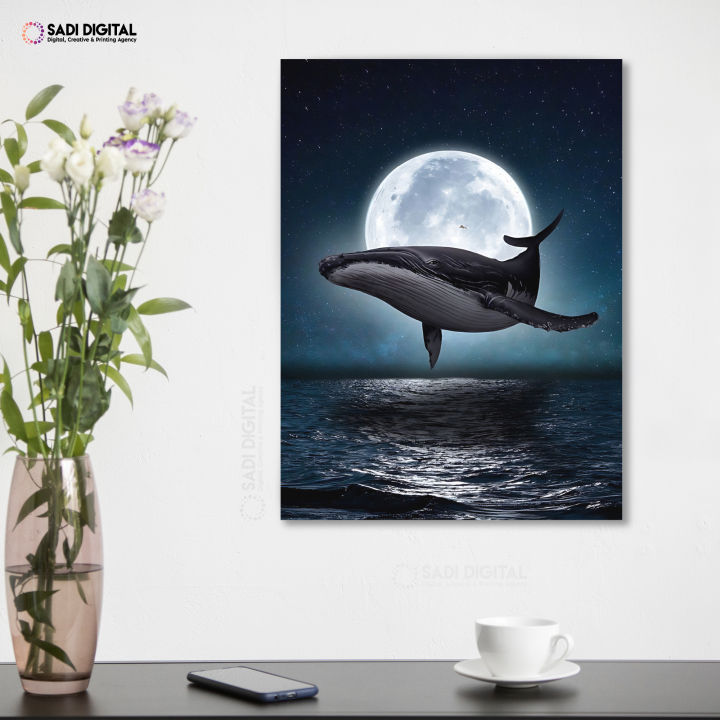 Blue Whale PVC Canvas Wall Art Home Decor Wall Mate Photo Frame With ...