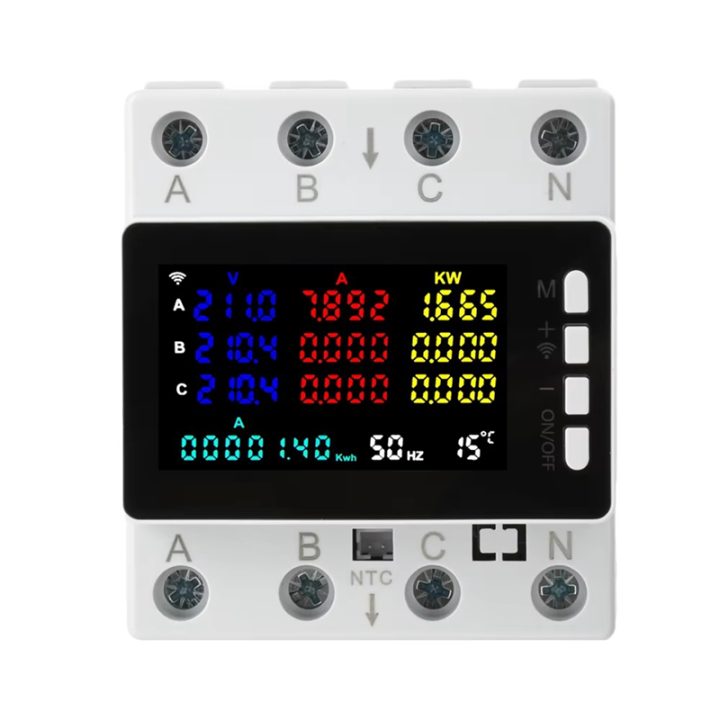 Voltage Meter Tuya WIFI HD Color Screen Three Phase 4Wire Rail Current ...