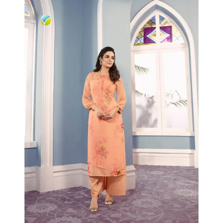 Diamu Imported Vinay Tumbaa Georgette Kurti with Viscose Palazzo (DTK ...