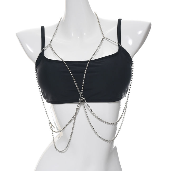 Women Shiny Crystal Rhinestone Bra Chest Body Chains Bikini Jewelry ...