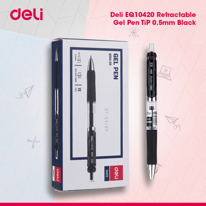 Deli EQ10420 Retractable Gel Pen TiP 0.5mm Black | Daraz.com.bd