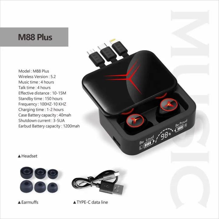 M88 Plus Tws Earbuds Headphones Led Display Wireless Stereo Headset ...