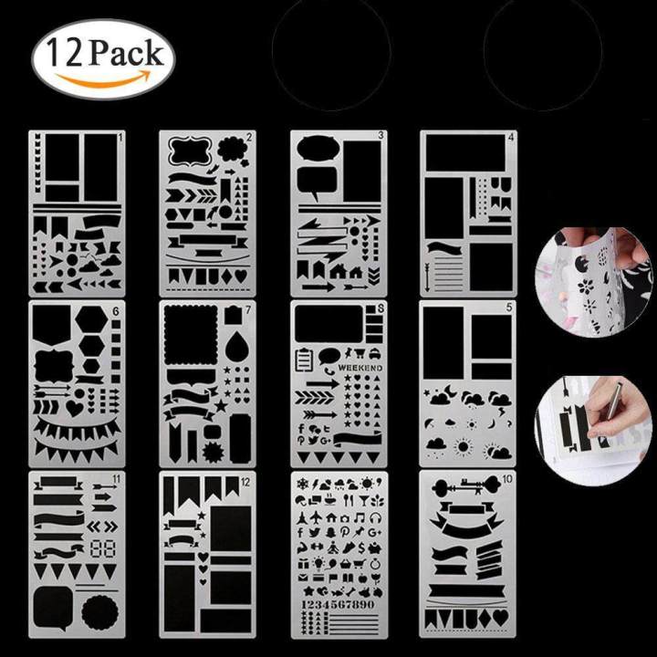 20 Pcs Journal Stencil Set DIY Drawing Template For Diary Notebook ...