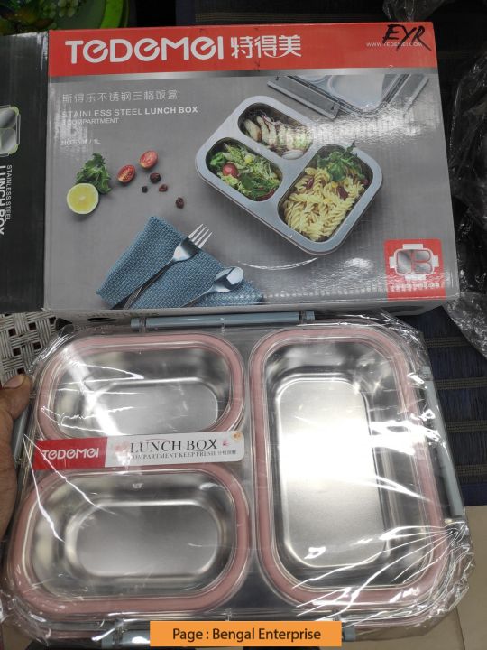 Stainless steel tiffin box/350 ml capacity/3 chamber box/air tight ...