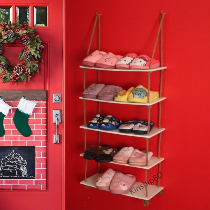 5 Layer Wall Mounted Rope Hanging Shoe Rack With 2 Pcs Hook.10 Pair ...