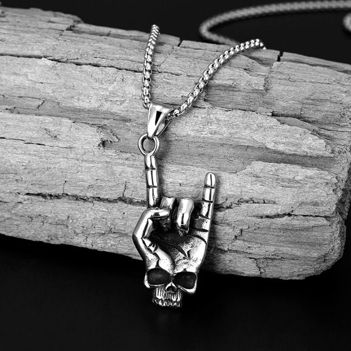 Rock punk punk chain men's skull hip hop style stainless steel pendant ...