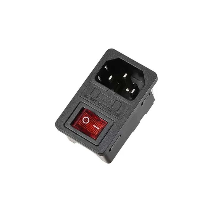 3 Pin Iec320 C14 Inlet Plug Male Power Socket Module Built In Fuse And Red Light Switch 10a 250v