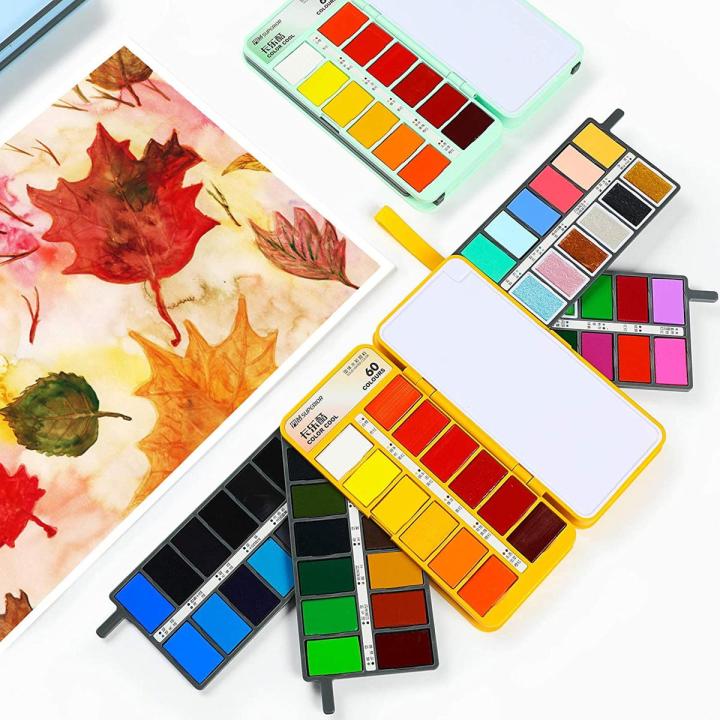 Superior 60 Color Fan-Shaped Solid Watercolor Paint Set Portable Painting Watercolor Set ...