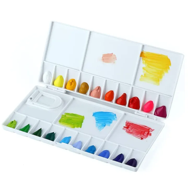 Color Mixing Plate Portable White Watercolor Paint Palette Case Folding ...