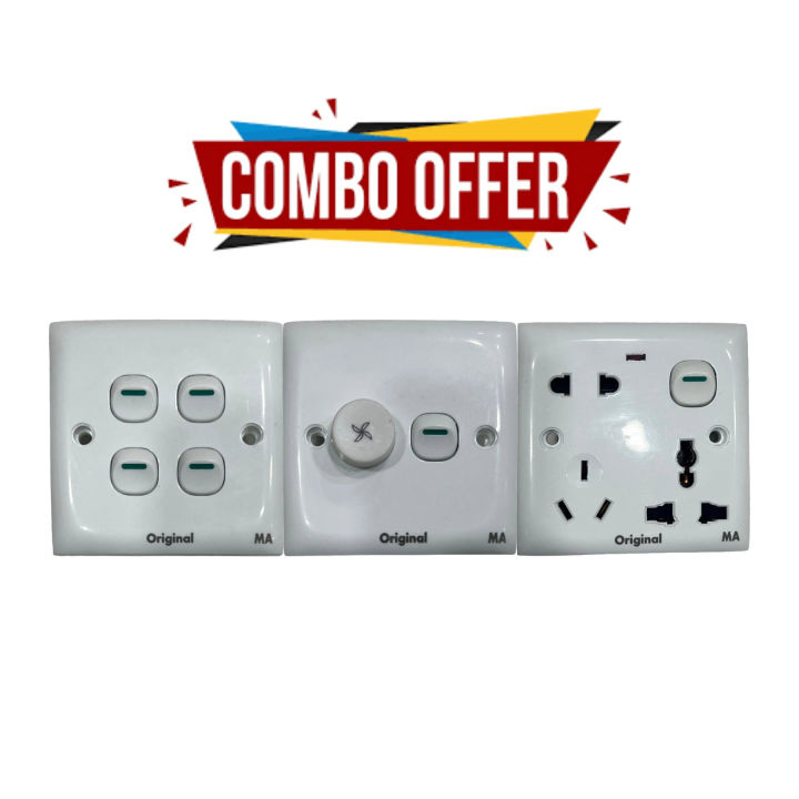 Electric Switch Board Combo Four Gang Switch with 6 Pin Universal Multi ...