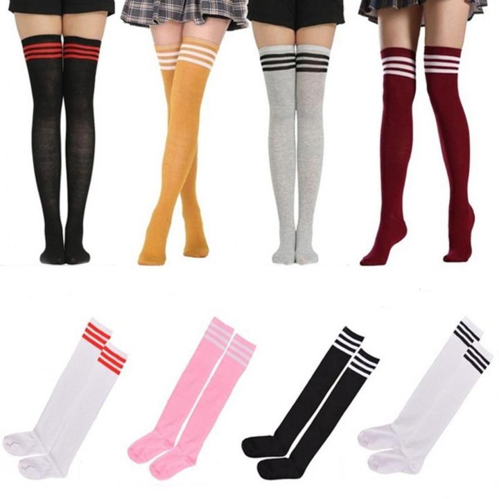 Women Striped Tube Thigh High Tights / Girls Japanese Fashion Cotton Thin Over Knee Socks ...
