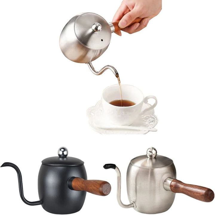 Durable Stainless Steel Coffee Drip Kettle Gooseneck Spout Wood Handle ...