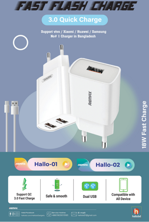 REMAX 18W Travellers Series Charger SET Hallo-02 type c | Daraz.com.bd