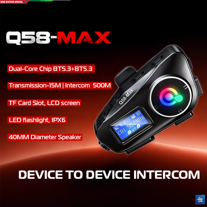 Q58-Max Motorcycle Helmet Bluetooth Headset with LED Screen, Intercom ...