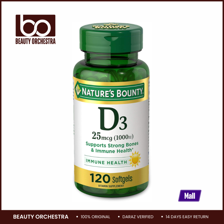 Nature's Bounty Vitamin D3 1000 IU 25 mcg - 120 Rapid Release Softgels | Daraz.com.bd