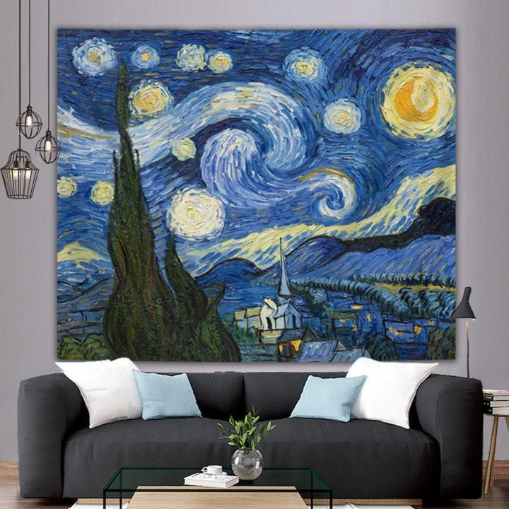 Oil Painting Tapestry Starry Sky Sunflower Bedroom Hanging Cloth ...