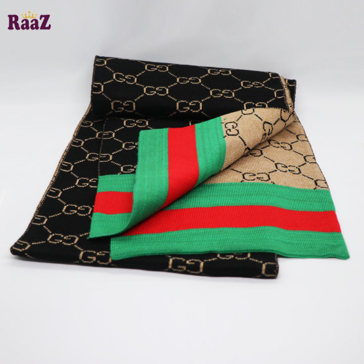 Black And Brown 2 in 1 GG Logo design Winter Woolen Scarf, Soft Muffler ...