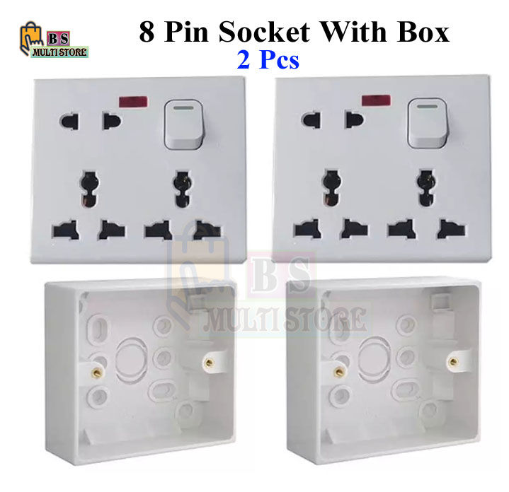 8 Pin Socket With Box (220V/240V 16A ) Multi Function Universal Wall ...